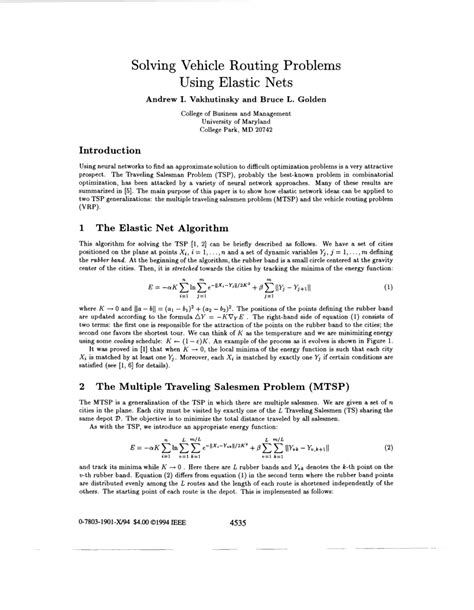 Pdf Solving Vehicle Routing Problems Using Elastic Net