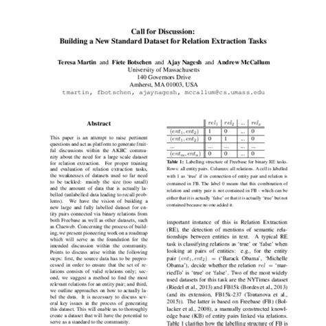 Call For Discussion Building A New Standard Dataset For Relation