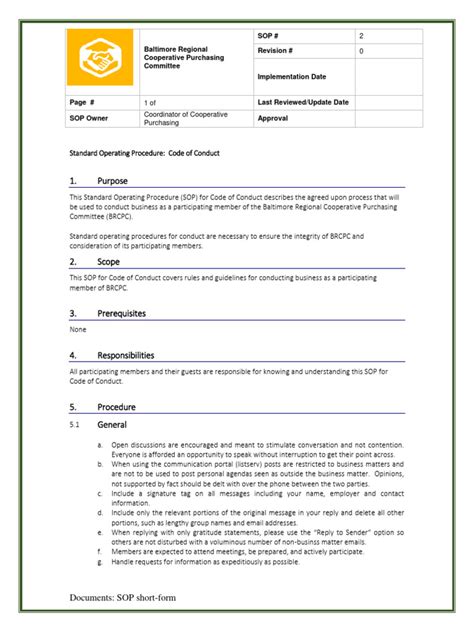 Sop Code Conduct Pdf