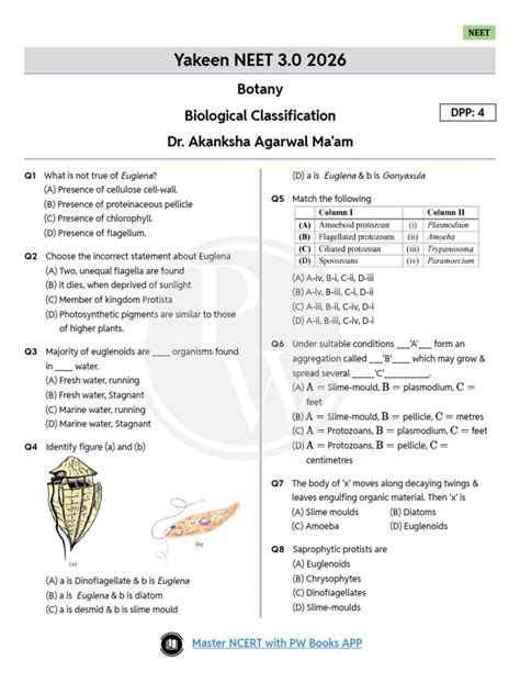 Biological Classification Dpp 04 Botany By Dr Akanksha Aga Pdf Protozoa Biology