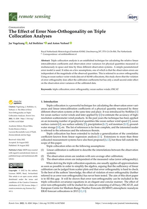 Pdf The Effect Of Error Non Orthogonality On Triple Collocation Analyses
