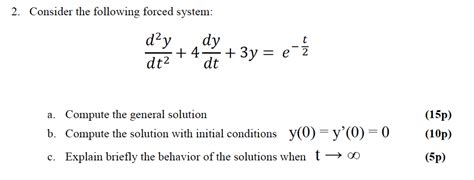 Solved Consider The Following Forced System Dt Dt A Chegg