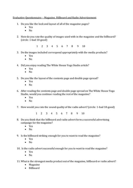 Evaluative Questionnaire Pdf
