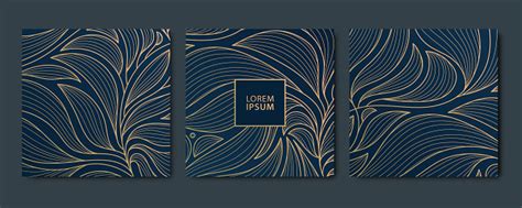 나뭇잎 금 패턴의 벡터 세트 아르 데코 럭셔리 스퀘어 카드 물결 모양의 아르 데코 꽃 배너 패키지 Bakgrounds 멋진 디자인 0명에 대한 스톡 벡터 아트 및 기타