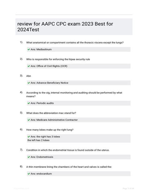 Review For AAPC CPC Exam 2023 Questions And Answers 2024 2025 A GRADED 100 VERIFIED