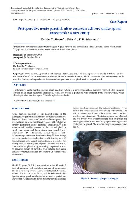 Pdf Postoperative Acute Parotitis After Cesarean Delivery Under