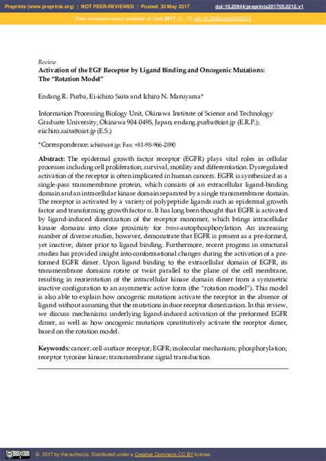 Pdf Activation Of The Egf Receptor By Ligand Binding And Oncogenic Mutations The “rotation