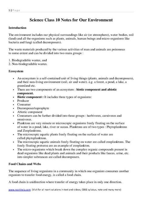 The Environment Pdf 49960 Science Notes For Class 10 Chapter 15 Our Environment