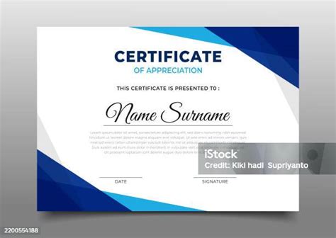 비즈니스 인증서 템플릿 프레임 디자인 현대적인 기하학적 블루 그라데이션 삼각형 겹치는 테두리 프레임 장식 증명서에 대한 스톡 벡터 아트 및 기타 이미지 Istock