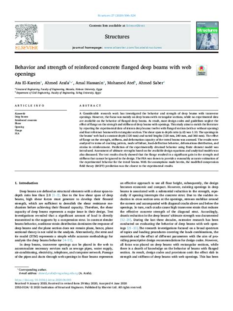 Pdf Behavior And Strength Of Reinforced Concrete Flanged Deep Beams With Web Openings