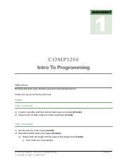 Assignment1 Pdf 1 ASSIGNMENT COMP1250 Intro To Programming Objective