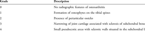 Kellgren And Lawrence Classification Scale For Knee Osteoarthritis