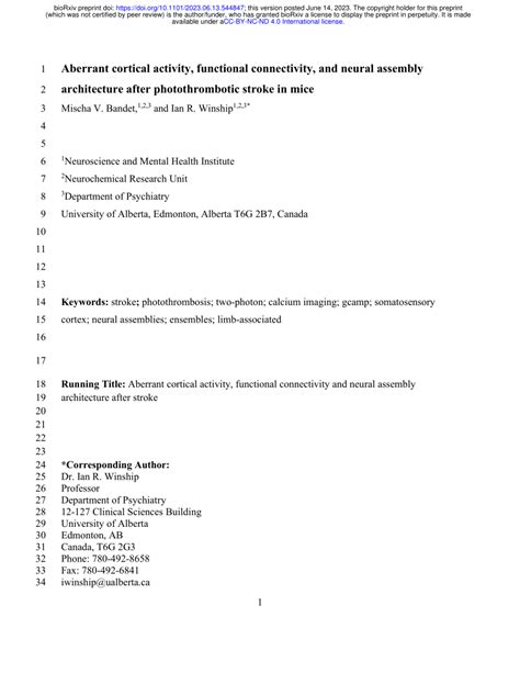 Pdf Aberrant Cortical Activity Functional Connectivity And Neural Assembly Architecture