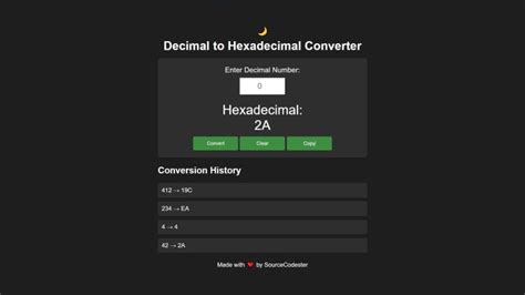 Decimal To Hexadecimal Converter Using Html Css And Javascript With
