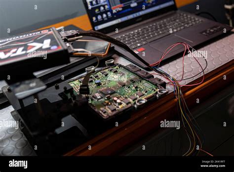 Rome Italy 29 September 2022 Detail Of Car Ecu Bench Reading Method For Remapping And Power