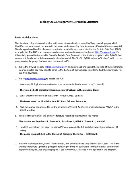 Tutorial Assignment 1 Protein Structure Biology 2b03 Assignment 1