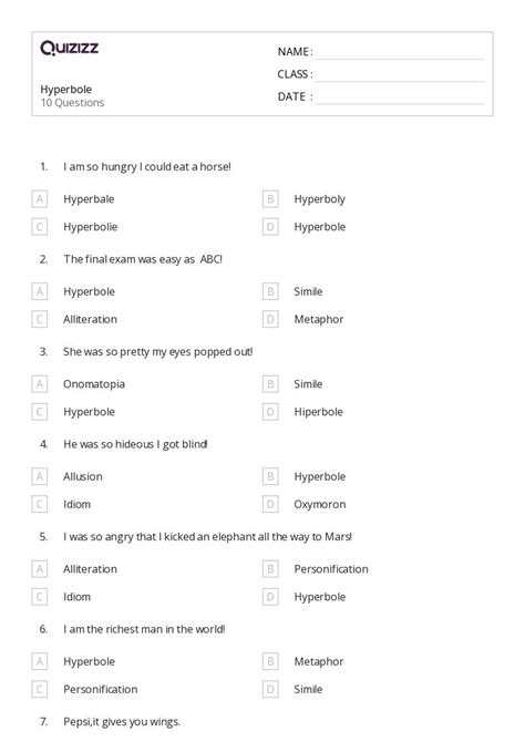 50 Hyperbole Worksheets On Quizizz Free And Printable