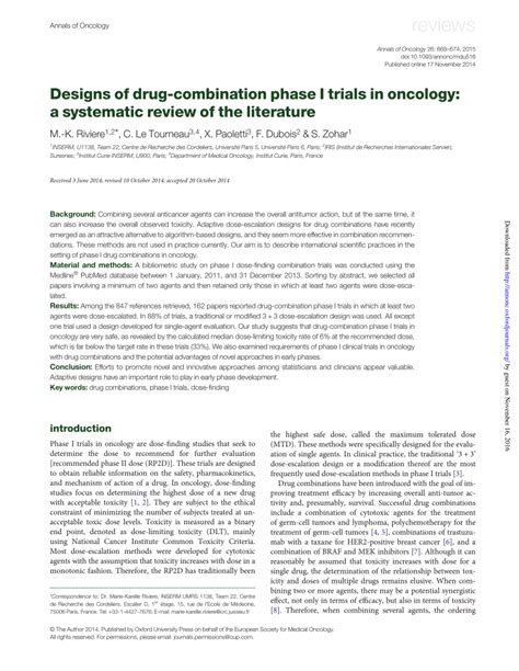 Pdf Designs Of Drug Combination Phase I Trials In Oncology A Systematic Review Of The Literature