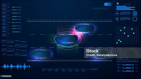 자동 제동 시스템은 자동차 사고로 인한 자동차 충돌을 방지합니다 운전자 지원 시스템의 개념 자율 주행 자동차 무인 자동차 자율 주행 차량 미래의 개념 스마트 자동차 Hud
