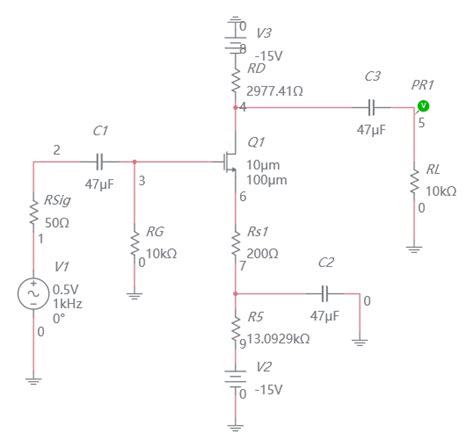 NMOS Common Source Amplifier Multisim Live
