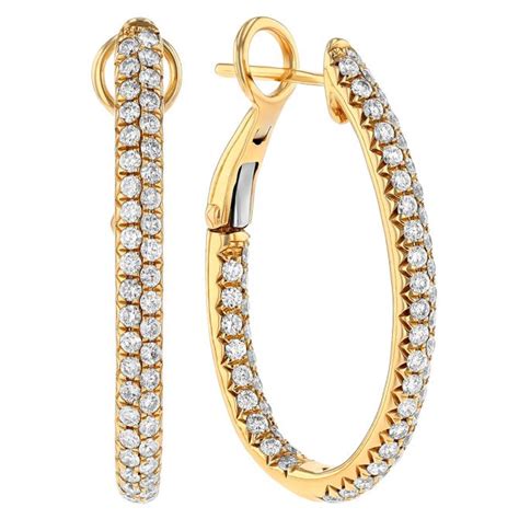 Diamond Pavé 2 Row Inside Out Hoop Earrings in Yellow Gold Borsheims