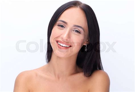 Beautiful Girl Close Up Face Portrait With Long Hair Style Stock Image Colourbox