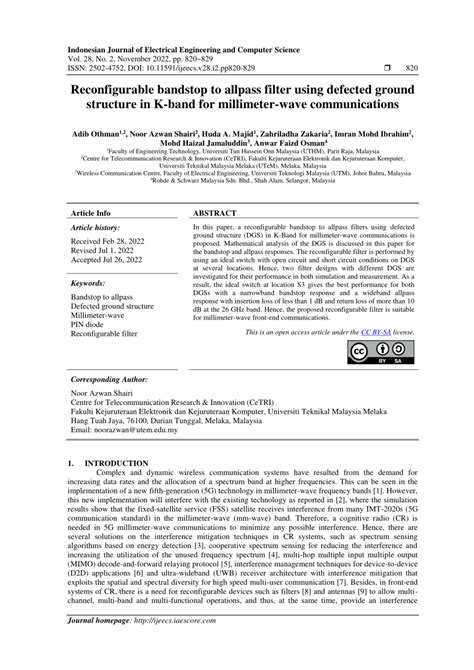Pdf Reconfigurable Bandstop To Allpass Filter Using Defected Ground Structure In K Band For