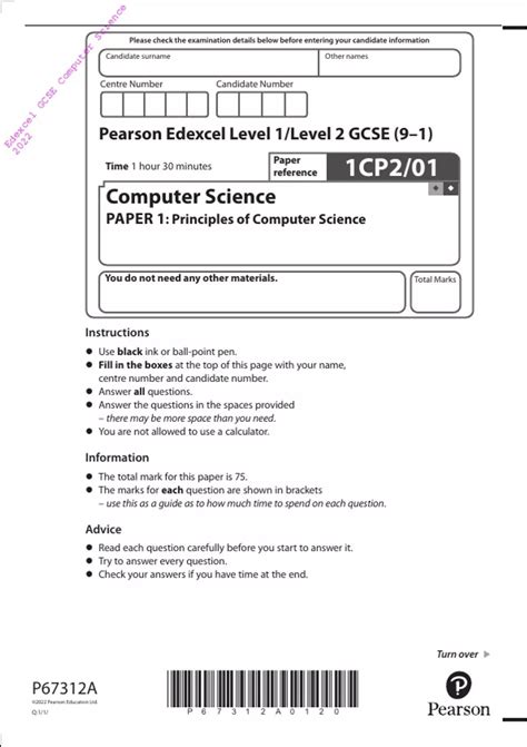 Edexcel GCSE Computer Science PAPER 1 Principles Of Computer Science 2022 Computer Science