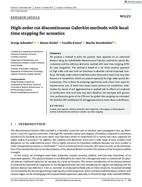 Pdf High‐order Cut Discontinuous Galerkin Methods With Local Time Stepping For Acoustics