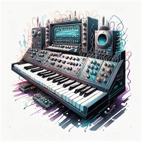 Premium Ai Image Synthesizer And Music Notes Colorfull Ilustration