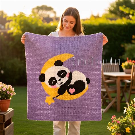 Panda Bear Sleeping On Moon Sc Crochet Pattern Aran Weight Yarn