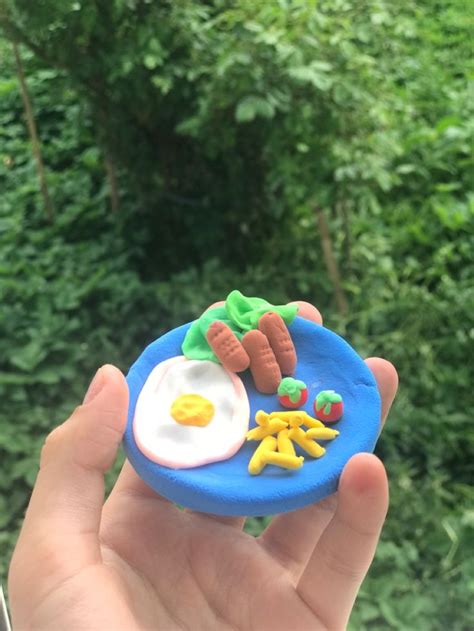 Завтрак из воздушного пластилина 💜🦋 | Doll food, Mini things, Diy clay