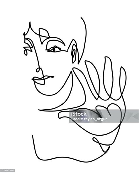 손바닥으로 정지 표지판을하고 심각한 여자의 연속 라인 그림 라인아트에 대한 스톡 벡터 아트 및 기타 이미지 라인아트 무한 벡터 Istock