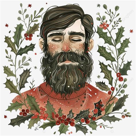 홀리 가지를 가진 축제 수염 남자 수염 난 남자 산타 클로스 모자 홀리 가지 Png 일러스트 및 이미지 에 대한 무료 다운로드 Pngtree