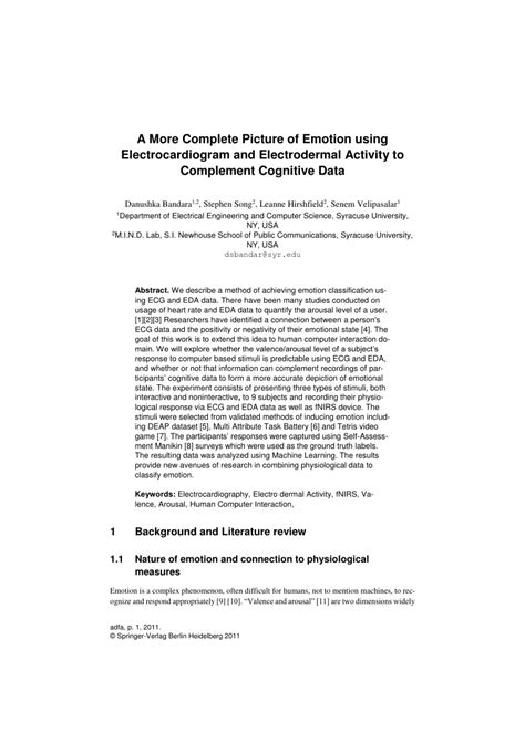 Pdf A More Complete Picture Of Emotion Using Electrocardiogram And Electrodermal Activity To