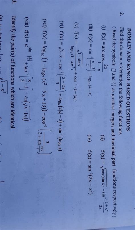 Domain And Range Based Questions 2 Find The Domain Of Definition The Fol