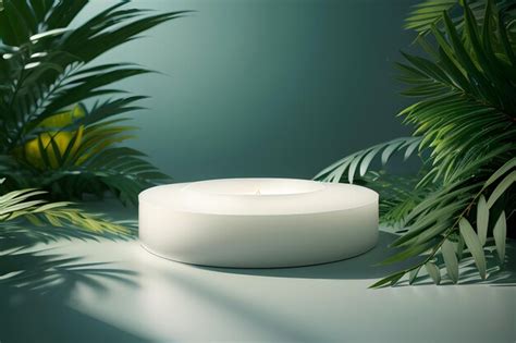 제품 프레젠테이션을 위한 열대 우림의 원형 대리석 연단 및 천연 미용 제품 향수 화장품 목업을 위한 녹색 벽 3d 생성 Ai 프리미엄 사진