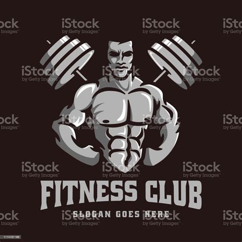 보디 빌더 체육관 피트니스 테마의 기호 템플릿 벡터 근육 남자 캐릭터와 바벨 건강한 생활방식에 대한 스톡 벡터 아트 및 기타