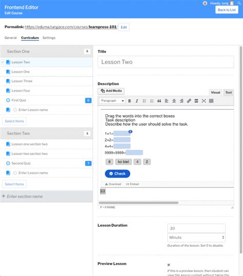 frontend editor add on for learnpress thimpress