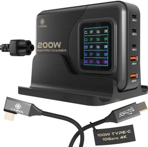 200w Usb C Charger Lcd Display Usb C Charger Block 5 Port Gan