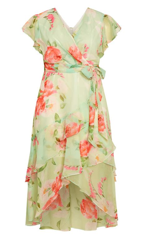 Womens Plus Size Flirty Tier Print Maxi Mint Dress