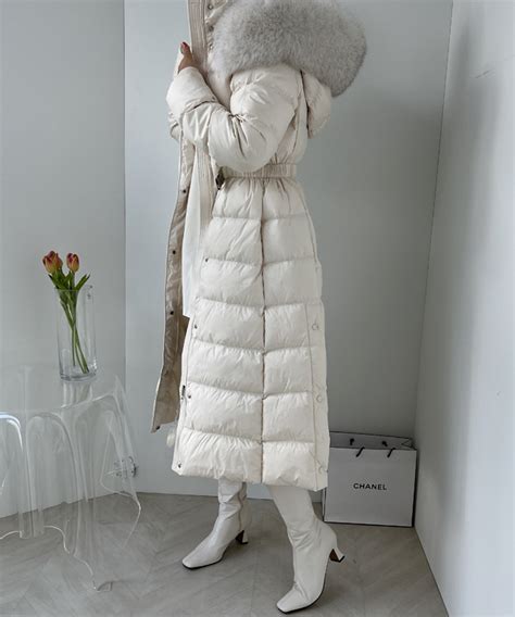 강력추천핏예술 100 리얼폭스 오리털 벨트 세트 롱 패딩 3col 에이블리