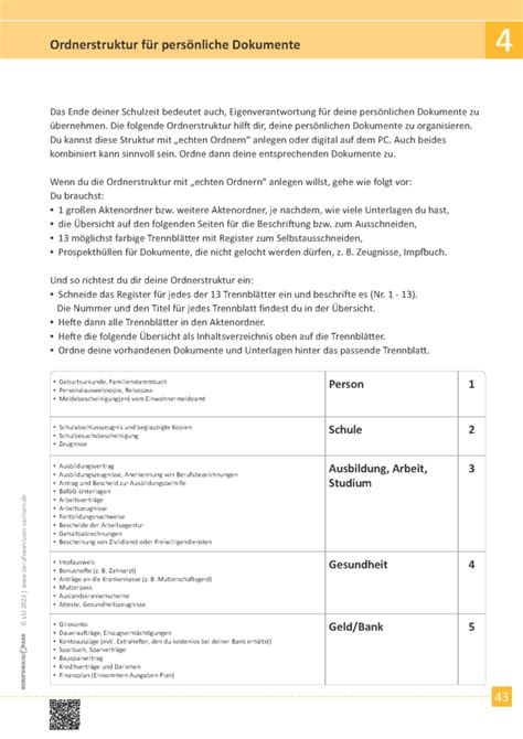 Ordnerstruktur für persönliche Dokumente Servicestelle Berufswahlpass