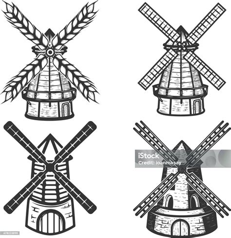 흰색 바탕에 풍차 아이콘 설정 합니다 시작 합니다 레이블 상징 기호에 대 한 디자인 요소입니다 벡터 일러스트입니다 0명에 대한 스톡 벡터 아트 및 기타 이미지 Istock