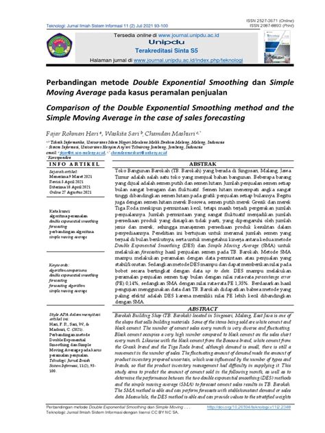 Perbandingan Metode Double Exponential Smoothing Dan Simple Moving