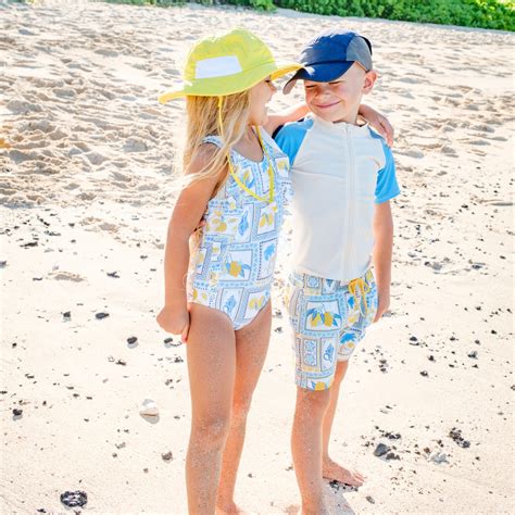 Girls Ruffle One Piece Swimsuit Too Sweet Mediterranean Lemons