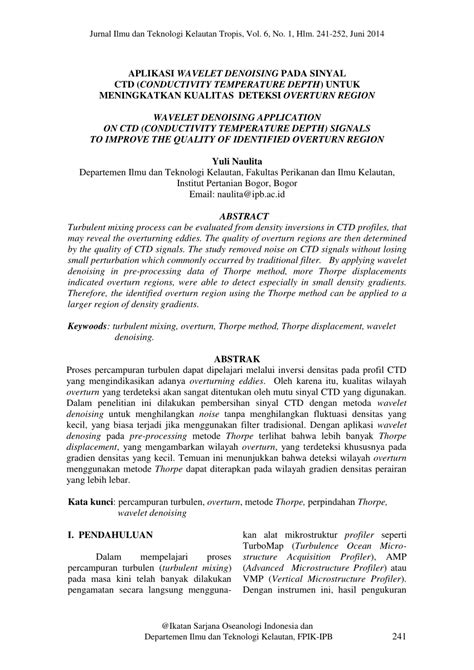 Pdf Wavelet Denoising Application On Ctd Conductivity Temperature Depth Signals To Improve