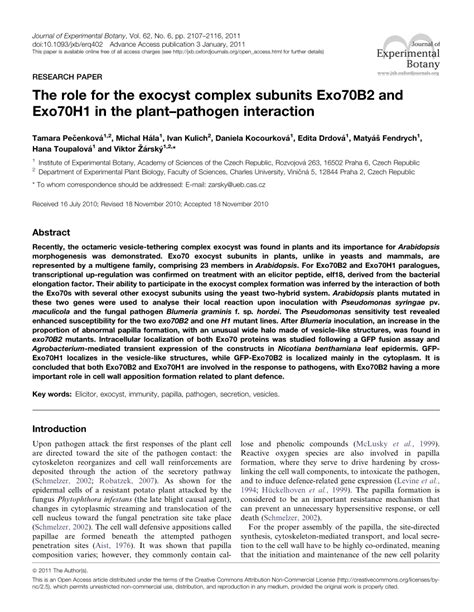 Pdf The Role For The Exocyst Complex Subunits Exo70b2 And Exo70h1 In The Plantpathogen