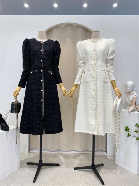 2color 격식있는 금장단추 여성 겨울 트위드 하객원피스