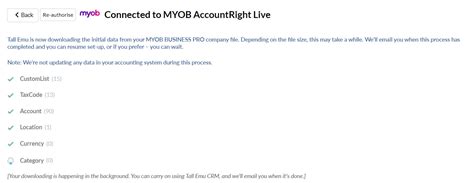 Connecting To Myob General Help Tall Emu Crm